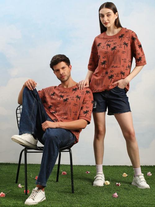 Buy Dillinger Unisex Brown Graphic Oversized Drop shoulder T-shirt ...