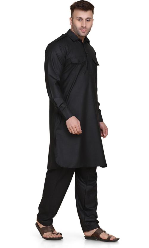 Buy TAHVO Men Black Self Design Cotton Blend Pathani and Pant Set (size ...