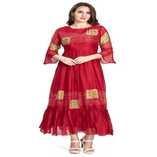 Buy nioni Woman’s Flare Printed Handwork Maxi Dress, Long Dress for ...