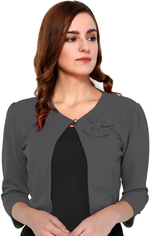 Buy Mijaat Women Grey Solid Polyester Shrug Online at Best Prices in ...