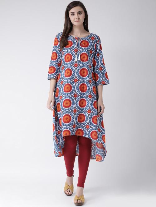 Buy Span Women Blue Printed Pure Cotton A-Line Kurta Online at Best ...