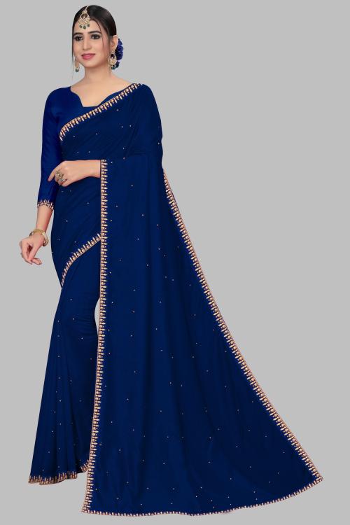 Buy AKSHARAM Women Dark Blue Embellished Georgette Bollywood Saree ...