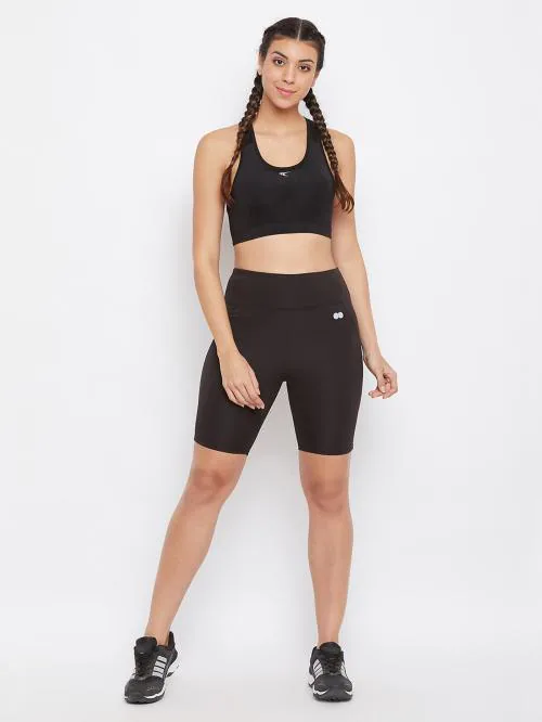 Buy Clovia Women's Black Solid Polyester Sports Shorts Online at Best ...