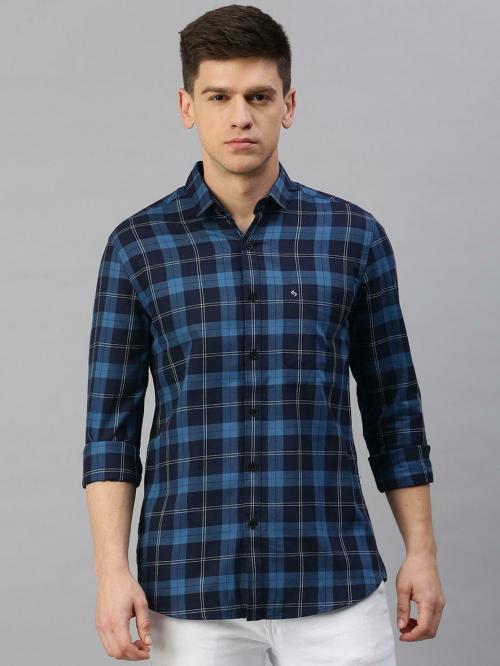 Buy Classic Polo Men Blue Checkered Pure Cotton Shirt Online at Best ...