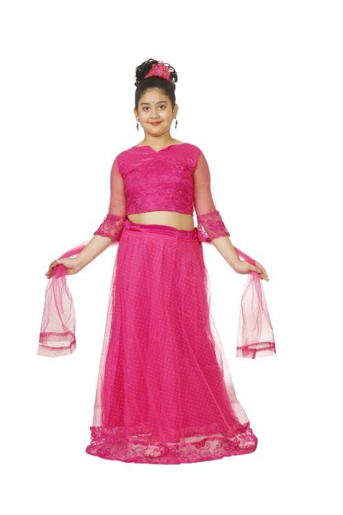 Buy YAYAVAR Girls Magenta Jaquered Silky Net Pack of 1 Ethnic Lahenga Choli Dupatta Set Online ...