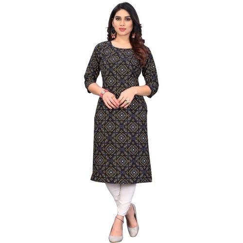 Buy KETAKI FASHION Women Black Printed Crepe Calf Length Kurta - S ...