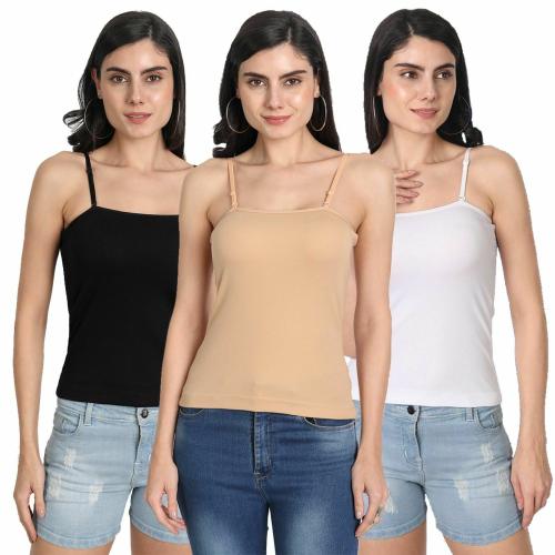 Buy Aimly Women's Cotton Camisole Slip Black Beige White S 1013 Pack of ...