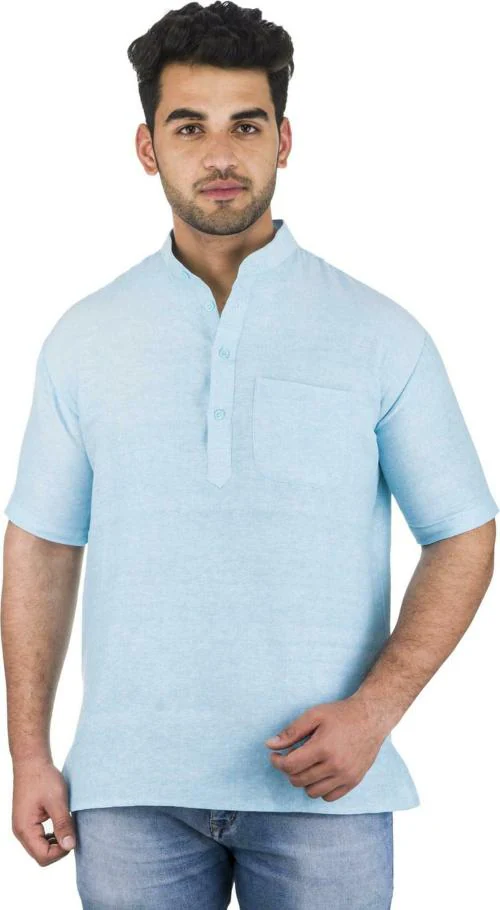 Buy DESHBANDHU KHADI Men Light Blue Solid Khadi Cotton Kurta (L) Online ...
