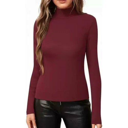 Buy SEWTAZ Solid High Neck Casual Women Maroon Sweater Online at Best ...