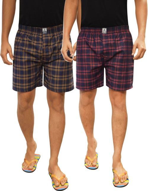 Buy Levex Men Red and Yellow Checkered Cotton Blend Pack of 2 Boxer (XL ...