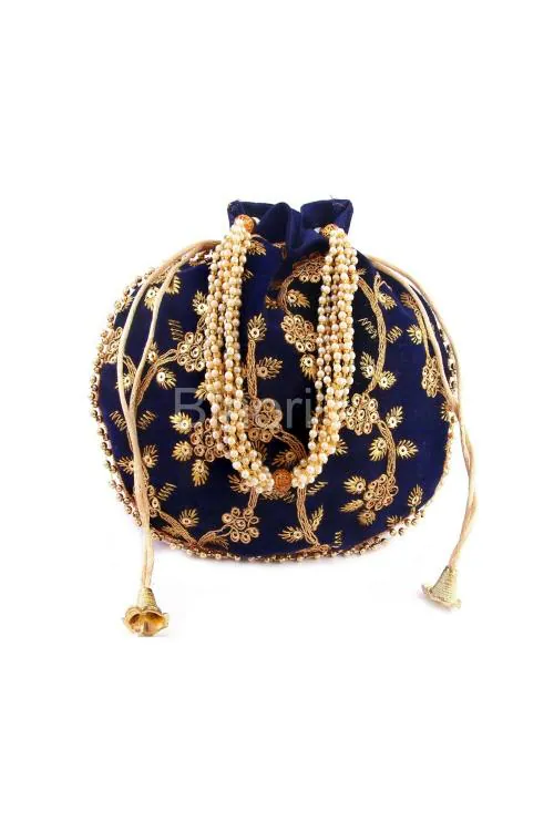 Buy Binori Navy Blue Rajasthani Style Royal Clutch Silk Potli Online at ...
