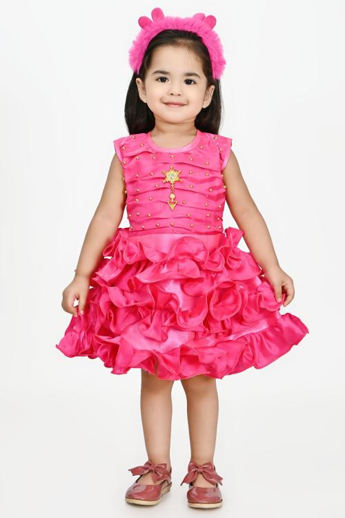 Buy MRUF DRESSES Baby Girls Dark Blue Satin A-Line Dress - 9 to 12 M ...