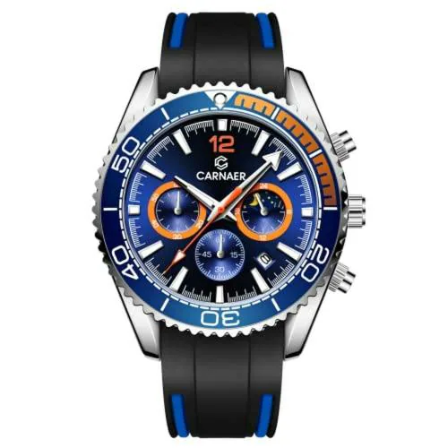 Buy CARNAER Men's Chronograph Sports Watch Rotating Bazel Black Silicon ...