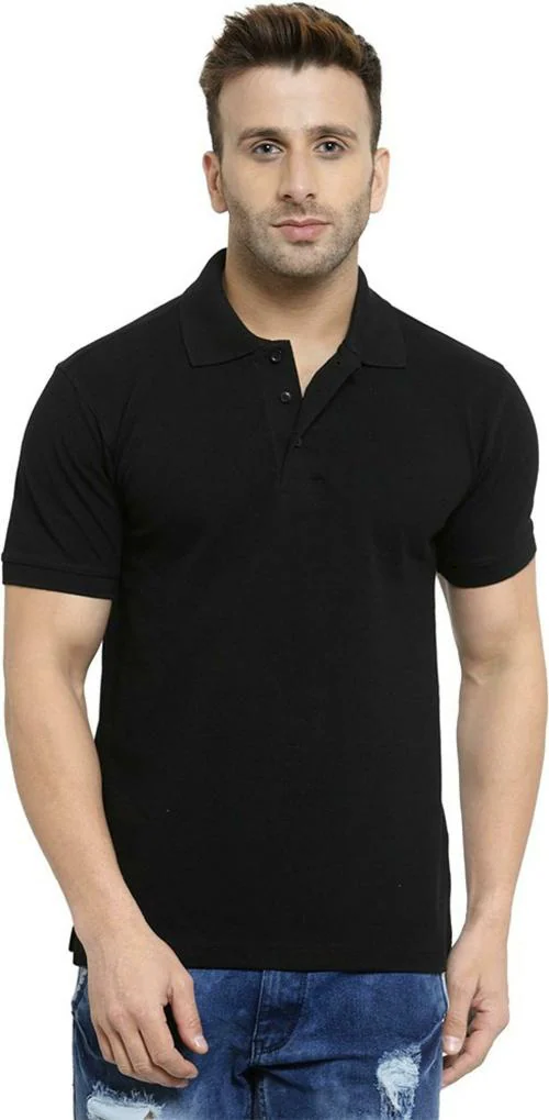 Buy SCOTT INTERNATIONAL Men Plain Black Regular Fit Polo T-shirt Online ...