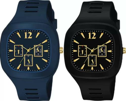 GASP Analog Blue, Black Dial Blue Strap Watch For Men And Women (Pack ...