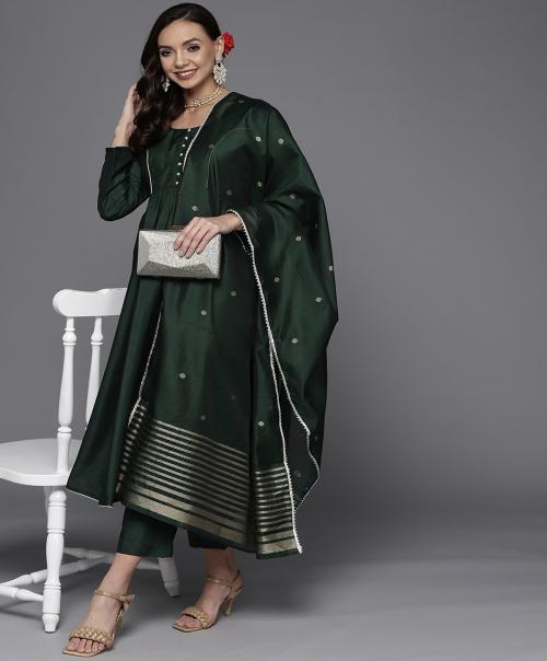 Buy DWISHA DESIGNER Women's Cotton Blend Green Straight Kurta with ...