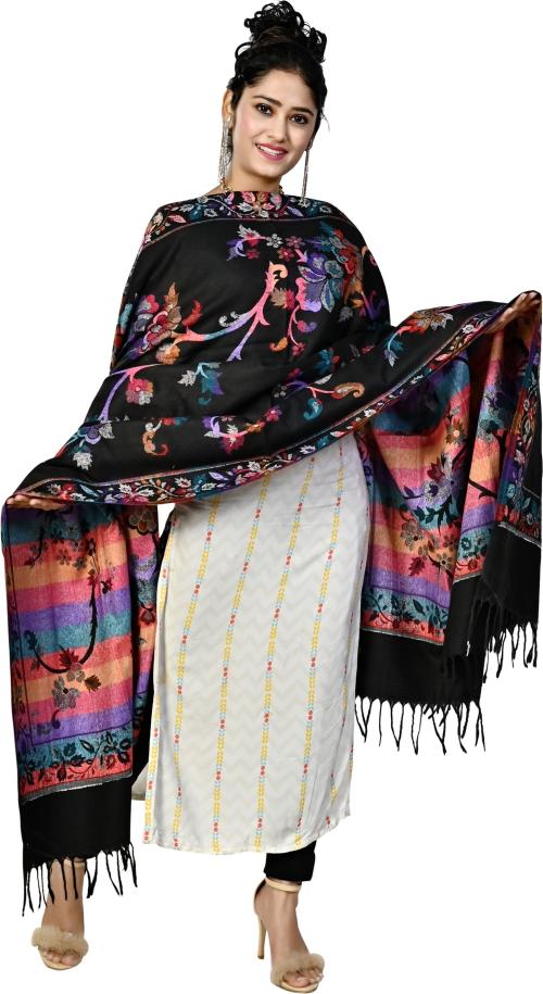 Buy FusFus Women Black Paisley Wool Shawl - Free Size Online at Best ...