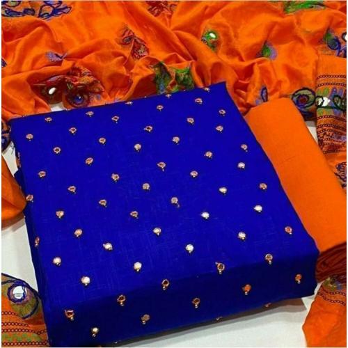 Buy GURHAL Embroidered Cotton Unstitched Dress Material Blue Online at ...