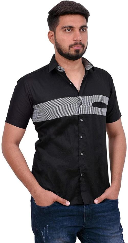 Buy PP SHIRTS Men Black Solid Pure Cotton Casual Shirt (3Xl) Online at ...