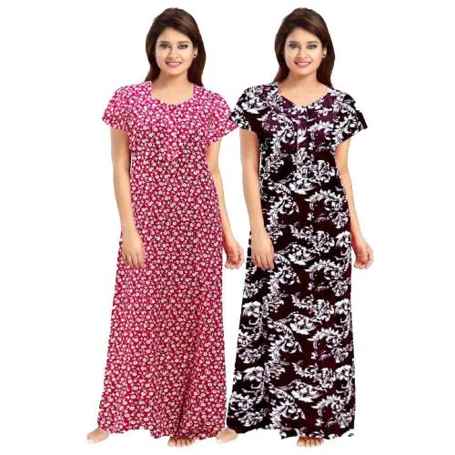 Buy DEEYA M New Design Cotton Short Sleeve Printed Nighty Combo for ...