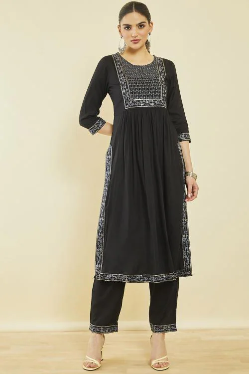 Buy Soch Black Rayon Slub Kurta Set With Sequins Online at Best Prices ...