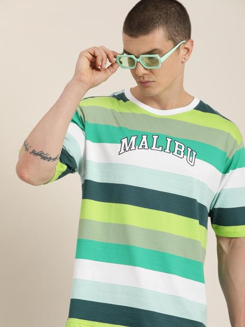 Buy Difference of Opinion Multicoloured Striped Oversized T-Shirt ...