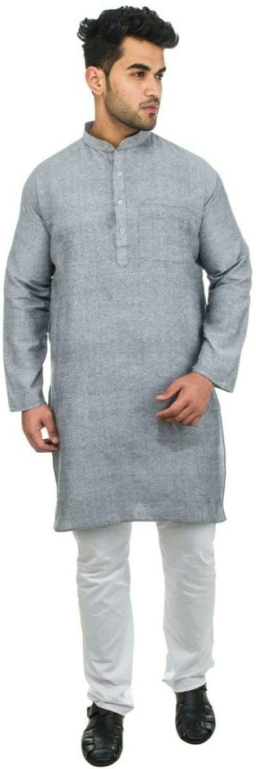 Buy DESHBANDHU KHADI Men Grey Solid Khadi Cotton Kurta (M) Online at ...