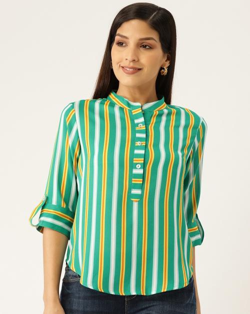 Buy Green Stripes Placket Top Online at Best Prices in India - JioMart.
