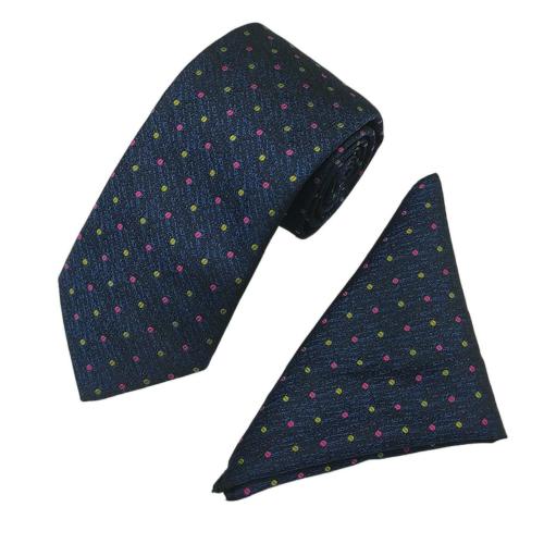 Buy Rare Combee Group Navy Blue & Pink Yellow Dottted Silk Necktie for ...