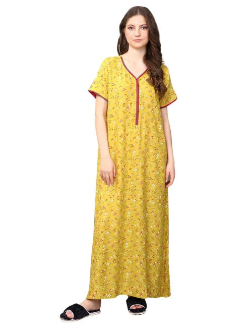 Buy Evolove Women Yellow Viscose Liva Long Maxi Night Gown Nighty Dress ...