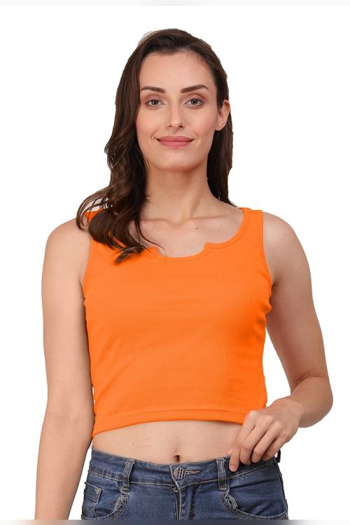 Buy AD2CART Women Orange Solid U Notch Neck Sleveless Top Online at ...