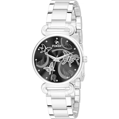 Buy Foksy FKS-1029W Black Dial And Silver Analog Watch For Women Online ...
