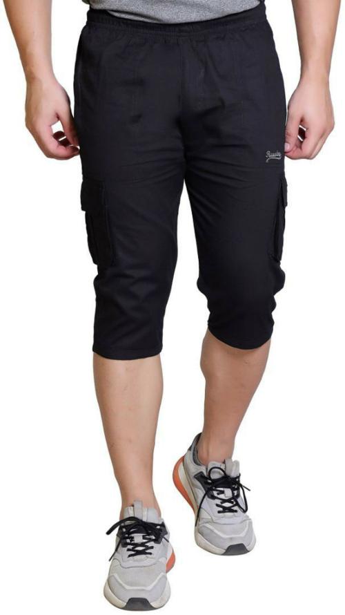 Buy US Raw Vintage Men Black Solid Cotton Blend Three Fourths Pant - US ...
