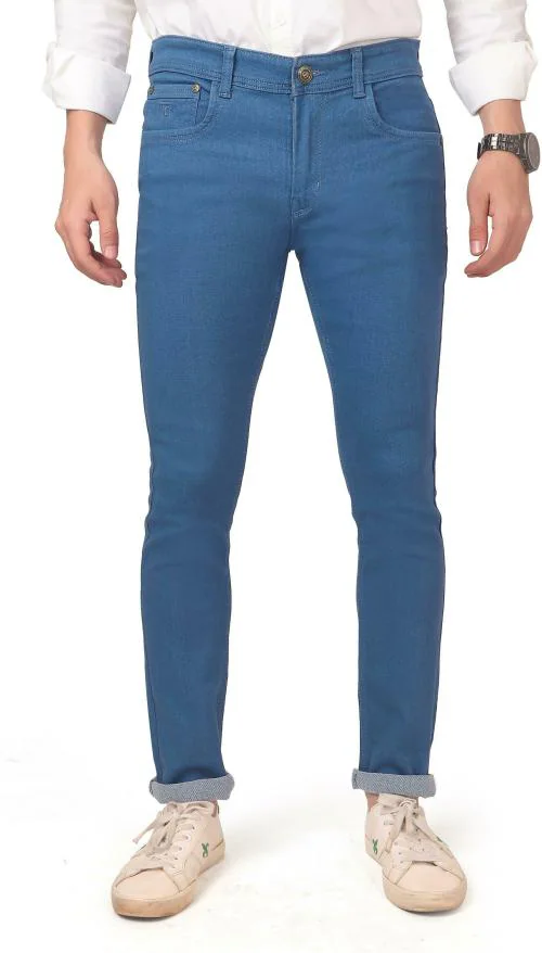 Buy TCI Men Blue Solid Cotton Blend Jeans (Size 36) Online at Best ...
