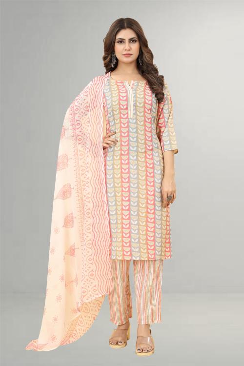 Buy KIWIE Peach Cotton Ikat Printed Kurta with Pant and Dupatta Set ( KW801-Peach_XL ) Online at ...
