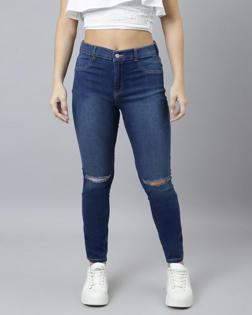 Buy Guti Women High Rise Ankle Length Blue Skinny Jeans Online at Best ...