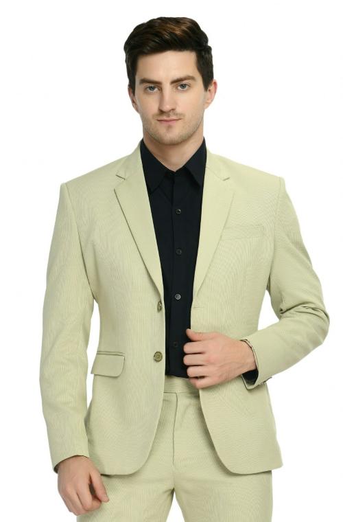 Buy Trulyfeb Men Beige Solid Polyester Viscose Blend Blazer Online at ...
