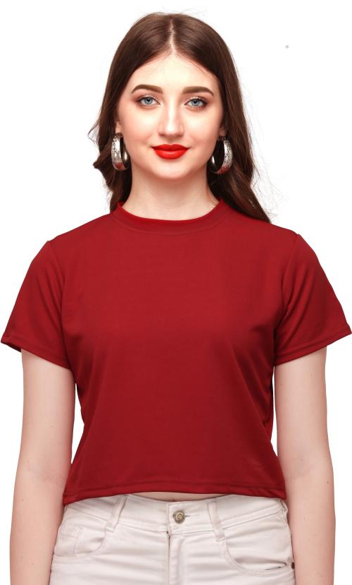 Buy Qosha Women Maroon Solid Hosiery Crop Top - L Online at Best Prices ...