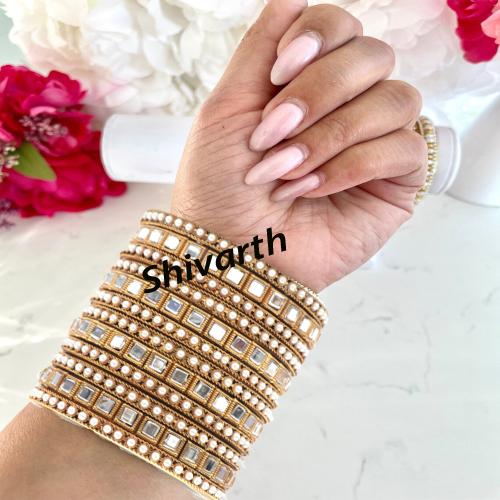 Buy Shivarth Beautiful Metal Chudi Golden Bangles Set Kade Kangan Style ...
