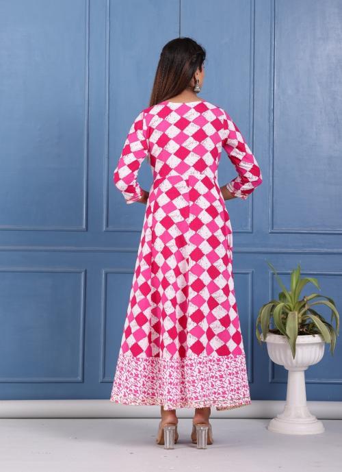 Buy Women Step Queen Checkered Printed Full Length Anarkali Gown ...