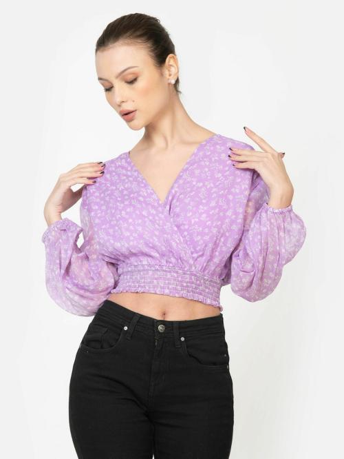 Buy June 9 Clothing Women Stylish Poly Chiffon Printed Lavander A-line Tops for Women Online at ...