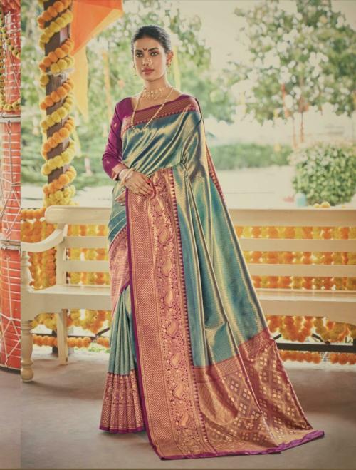 Buy Prajval Women Rama Green, Rani Pink Woven Jacquard and Pure Silk ...