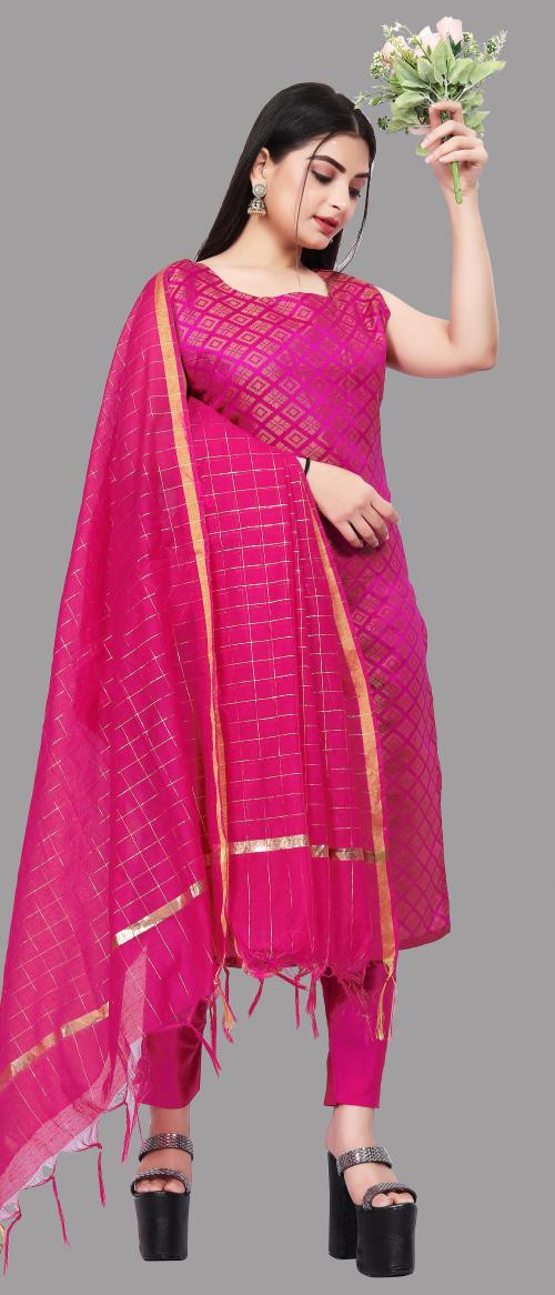 Buy Eilara Women's Silk Blend Pink Straight Kutra, Pant with Dupatta ...