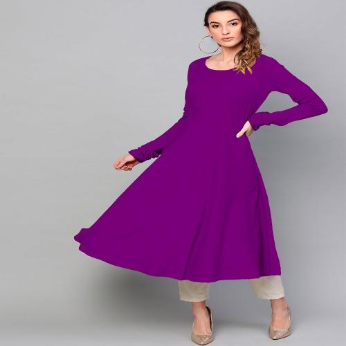 Buy ZYXA Women's Regular Fit Plain Rayon Anarkali Kurti with Extened ...