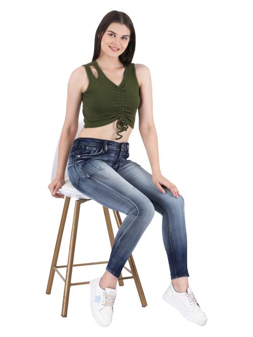 Buy SIMMERDEF crop top V-neck Sleevless ,Bodycon Stretchable-Green ...