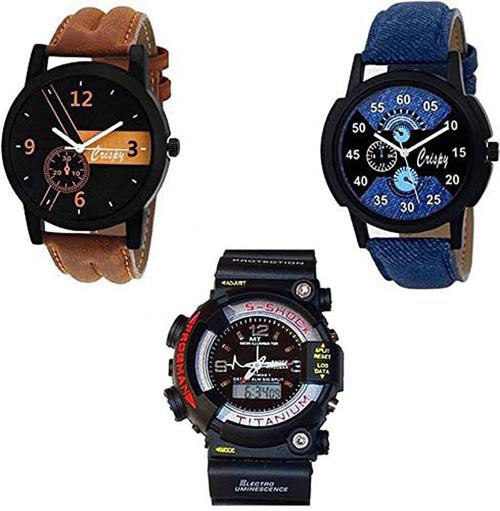 Buy Crispy Analog Multicolor Dial Multicolor Strap Watch For Men (Pack ...