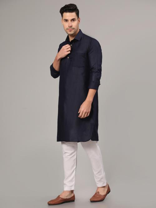 Buy IrisTheStudio Men Dark Blue Cotton Blend Solid Pathani And Pant Set ...