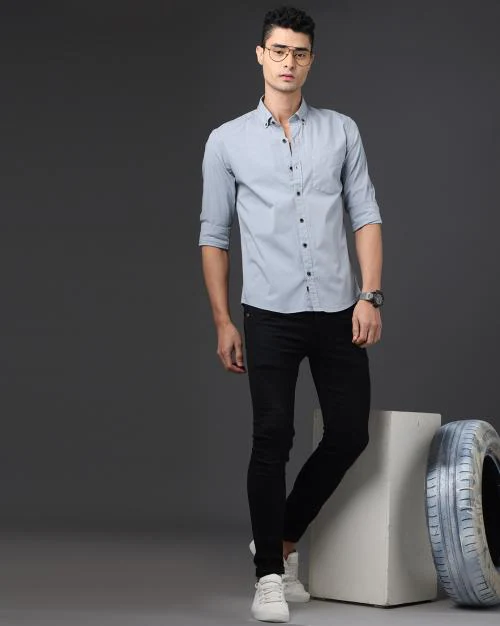 Buy FOGA CLOTHING Men Popline Lycra Solid Casual Shirt Online at Best ...