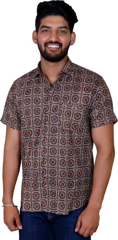 Buy TMF THE MEERU FASHION Men Printed Casual Brown Shirt Online at Best ...