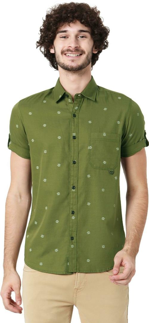 Buy Mufti Rust & Off White Logo Print Slim Fit Casual Shirt Online at ...